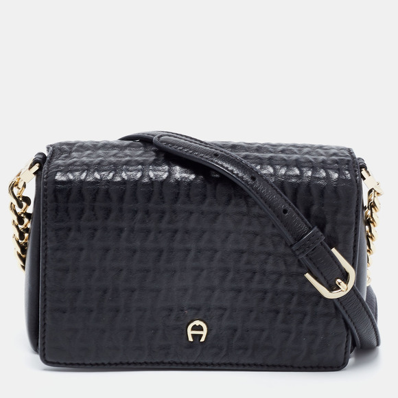 Etienne Aigner | Bags | Aigner Black Leather Flap Crossbody Bag | Poshmark